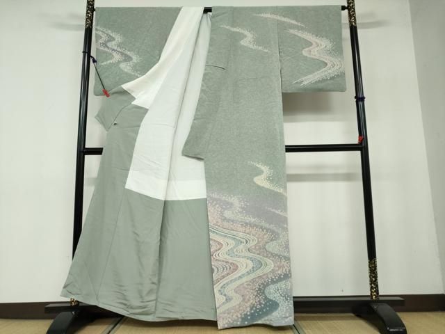 平和屋着物○熊野桂堂 友禅 蝋纈染 訪問着 流水文 暈し染め 正絹 逸品