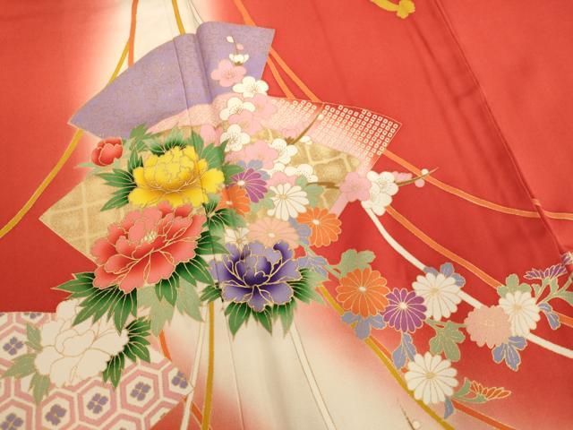 平和屋着物[]十三参り 祝着 扇面花文 暈し染め 金彩 正絹