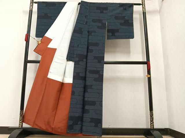 平和屋着物○結城紬 80亀甲 エ霞文 正絹 逸品 未使用 AAAY5977ph