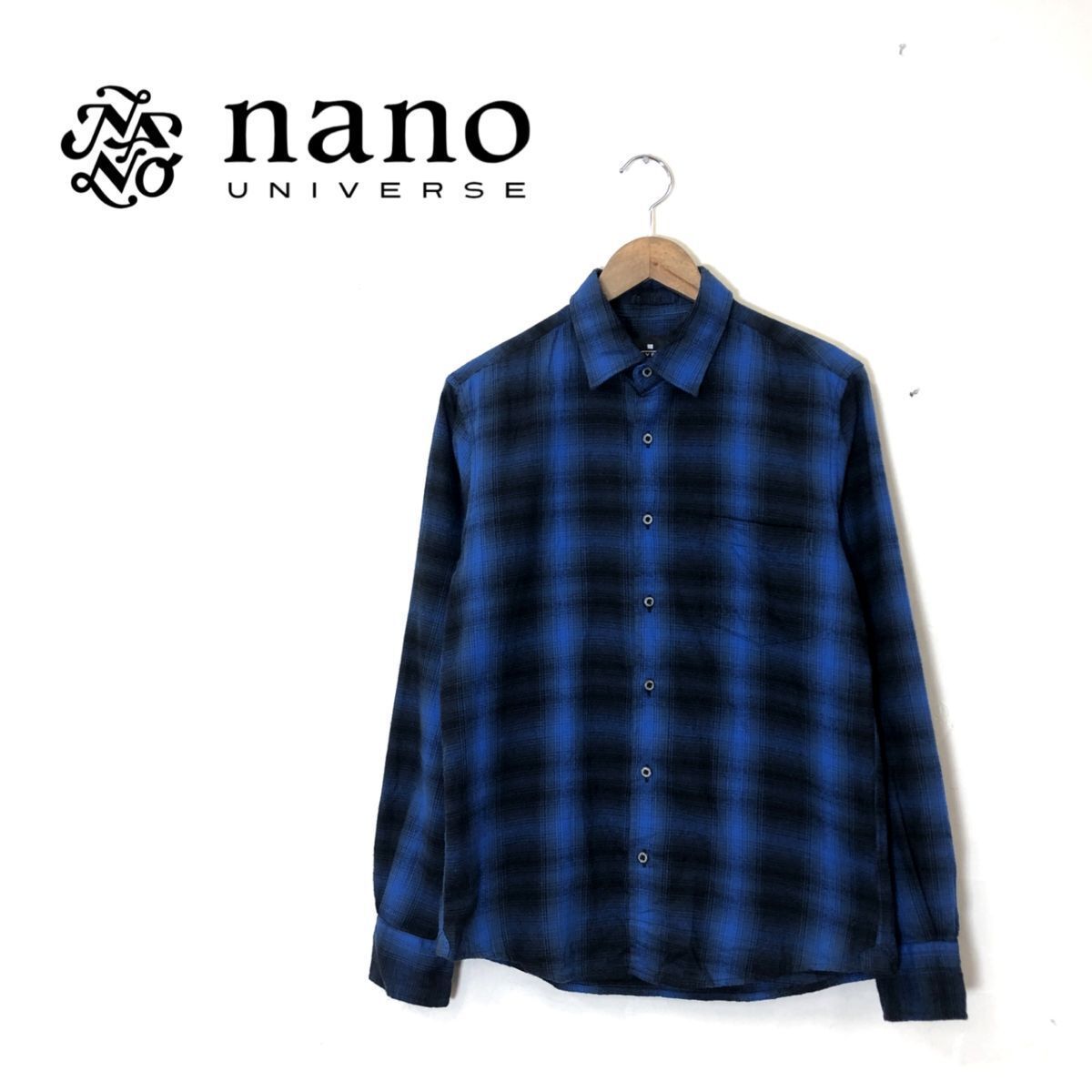 M783-O-N 美品 NANO UNIVERSE ナノユニバース 長袖シャツ チェック フランネル トップス sizeS コットン ブルー ...
