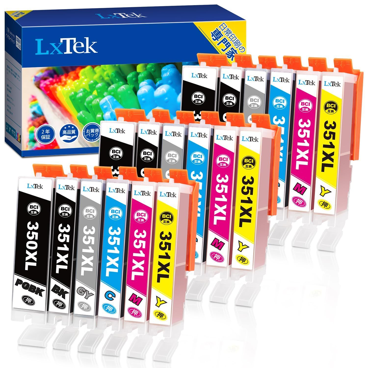 LxTek BCI-351XL BCI-350XL 互換インクカートリッジ Canon用 インク 351 350 6色セット*3合計18本 大容量説明書付残量表示個包装 キヤノン用 ...