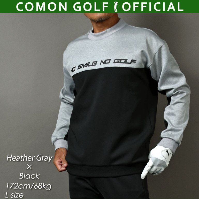 新品【COMONGOLF/コモンゴルフ】バイカラー切替ポンチ素材ロゴ入り長袖ゴルフトップス/杢グレー×ブラック(CG-LT4017)M L XL XXL XXXL LL 3L 4L 2XL ...