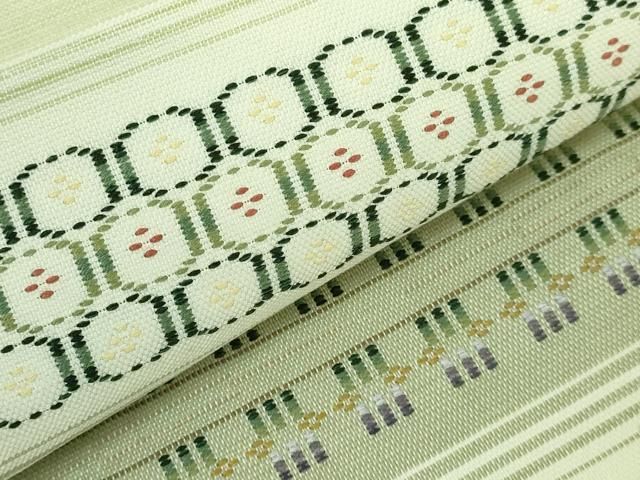 平和屋着物○九寸名古屋帯 紬地 花織 横段文 正絹 逸品