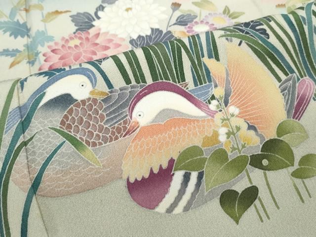 平和屋着物○訪問着 友禅 作家物 鴛鴦草花文 暈し染め 正絹 逸品