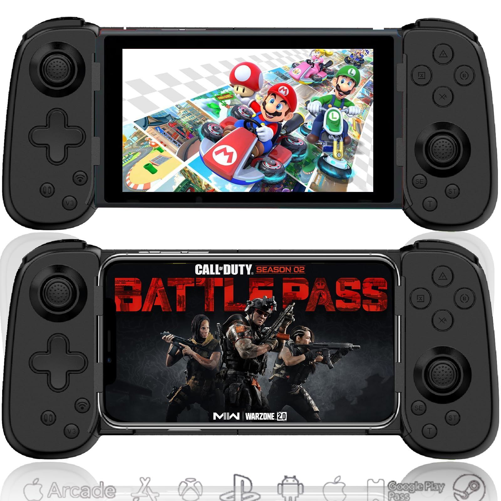 【在庫処分】6.0以上/iPad/PS3/4/Switch/PC用、クラウドゲーム/ストリーミング対応、ワイヤレス接続、ホールジョイスティック、6軸ジャイロスコープ、振動モーター、3段階ターボ ...