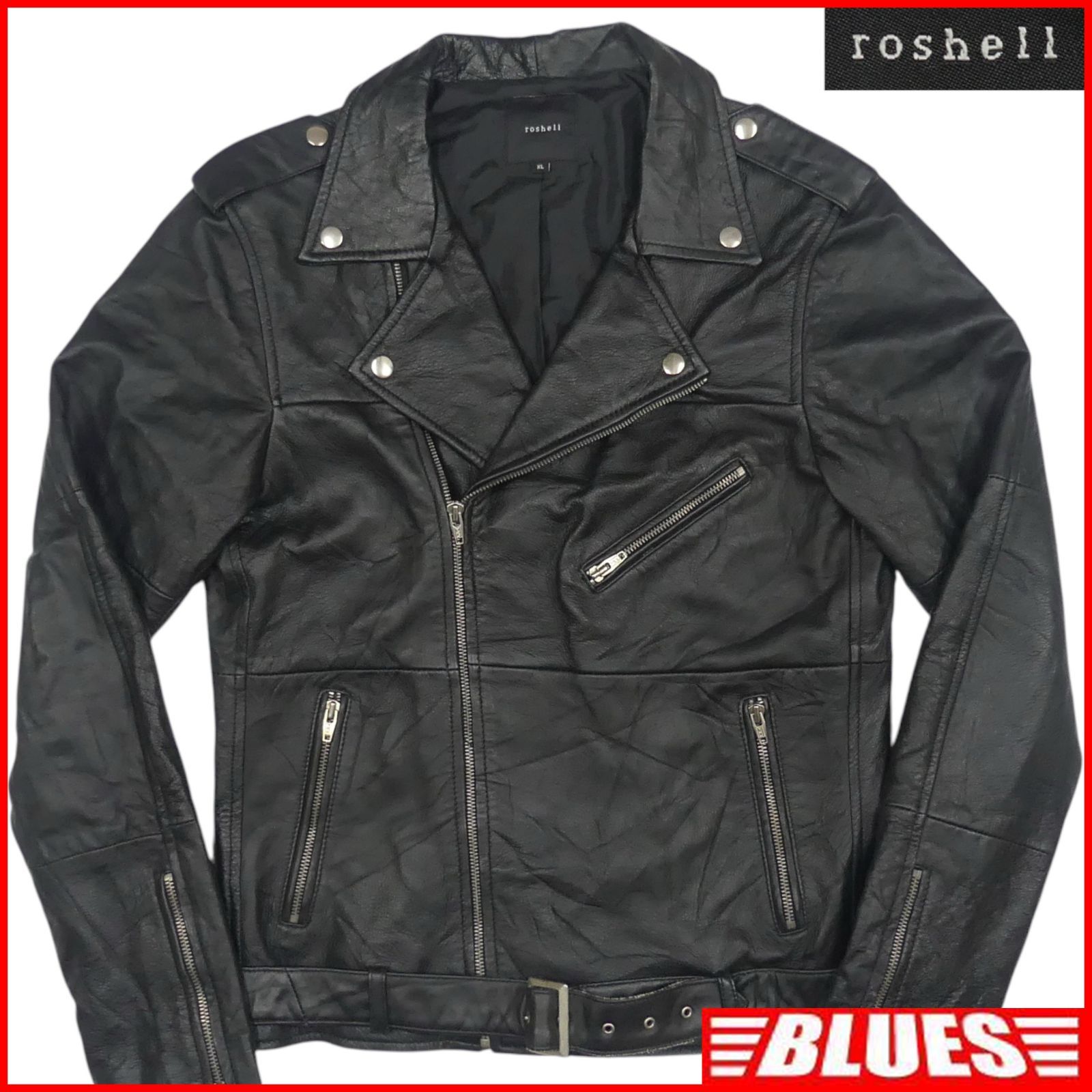 roshell ロシェル ライダースジャケット XL 本革 ダブル メンズ レザージャケット 黒 バイク レザーライダースジャケット_サイズXL一覧←SEULB屋着古← TY3584 - メルカリ