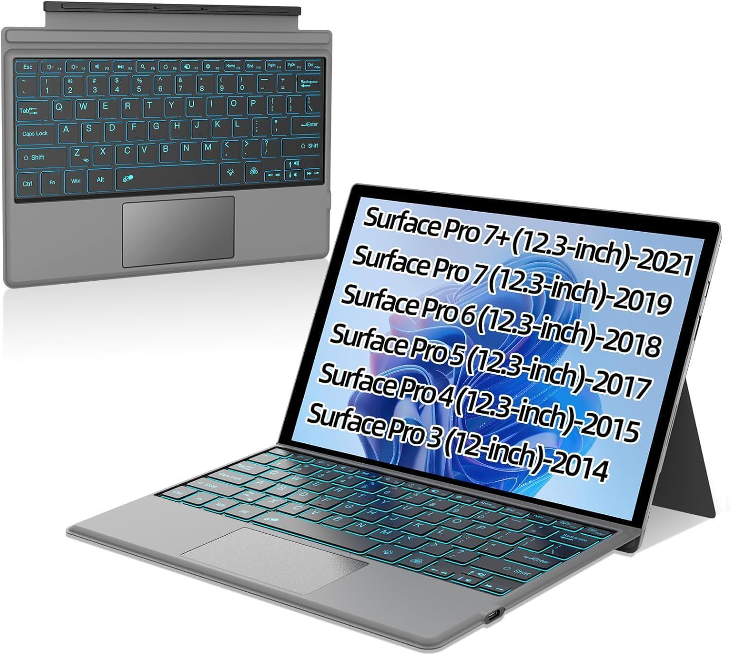 SurfacePro3/4/5/6/7_バックライト付き 新型Surface pro3/pro4/pro5/pro6/pro7 バックライトキーボード タッチパッド搭載 Bluetooth ...