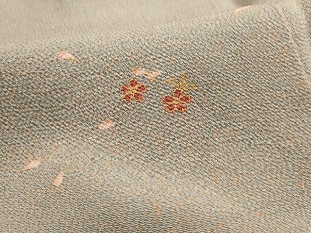 平和屋着物▽上質な小紋 単衣 花蝶文 鬼しぼ縮緬 正絹