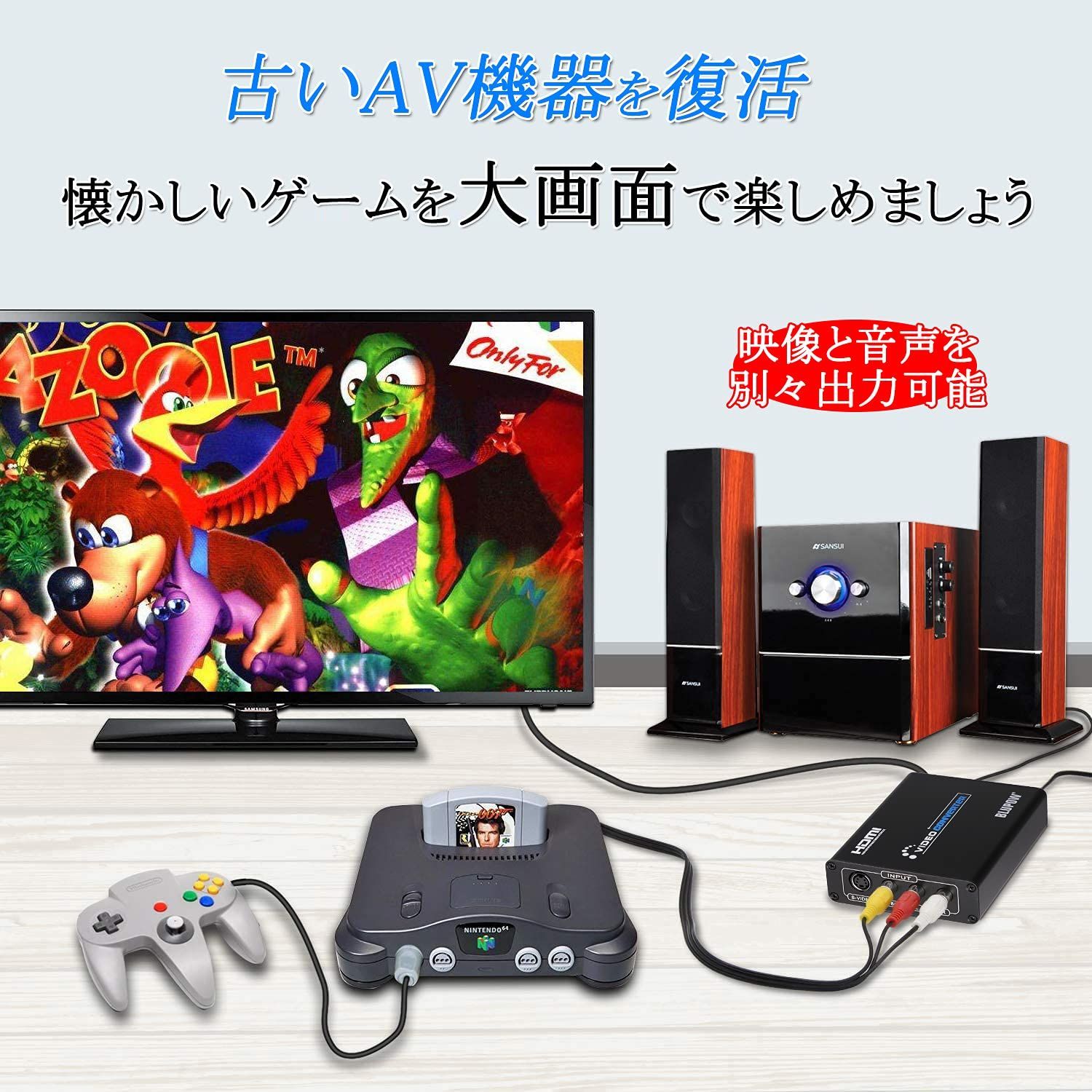 【特価セール】コンポジット/S端子 to HDMI 変換器 1080P対応 Composite BLUPOW 3RCA AV/S-Video ...