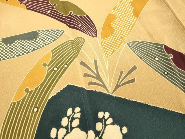 平和屋着物○和染紅型 栗山紅型 栗山吉三郎 訪問着 草葉文 鬼