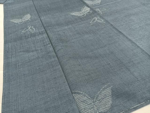 平和屋着物○結城紬 100亀甲 飛び亀甲柄 舞蝶文 正絹 逸品 AAAU8340zg