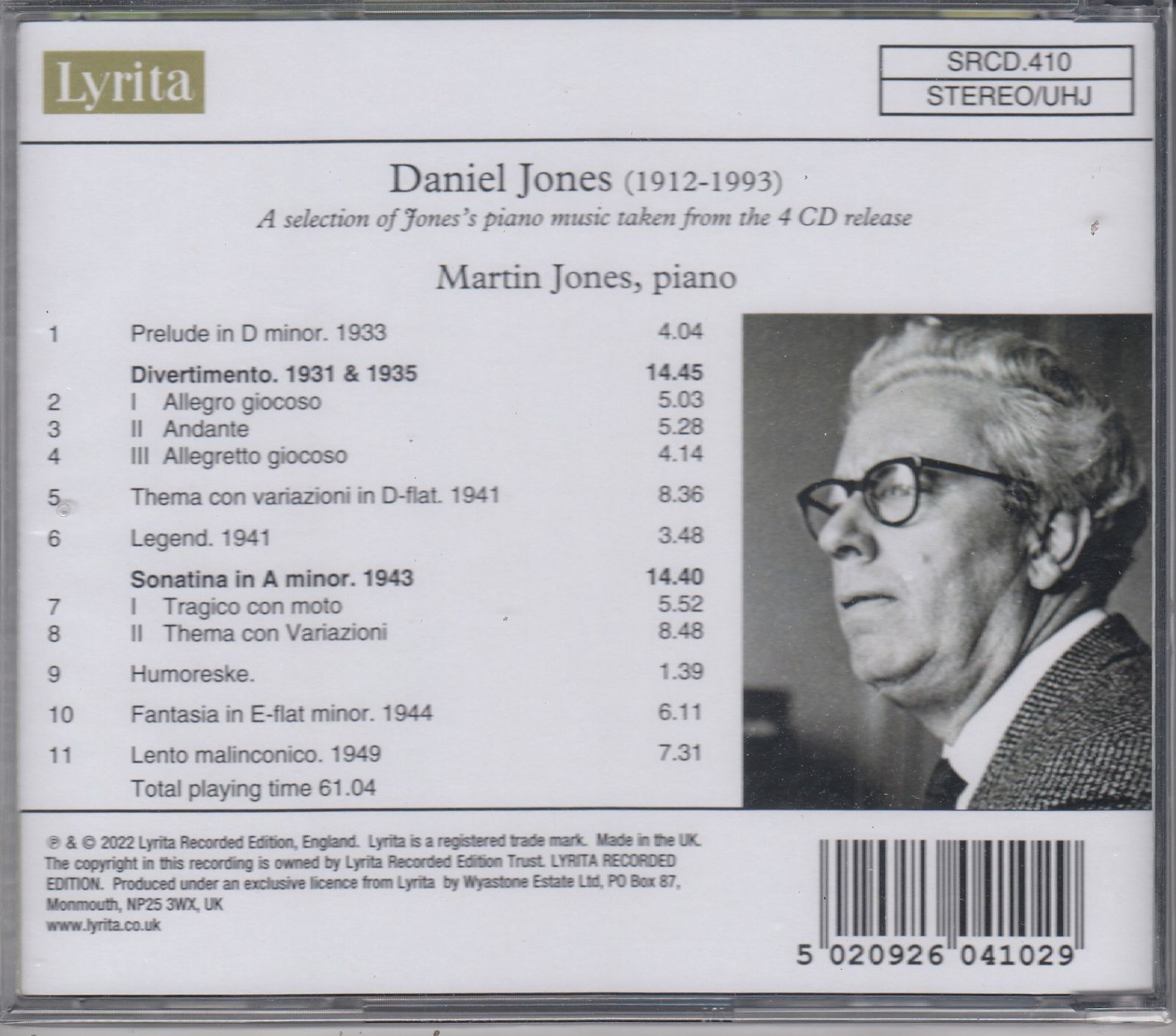 [CD/Lyrita]ダニエル・ジョーンズ(1912-1993):前奏曲ニ短調&ディヴェルティメント&主題と変奏変ニ長調&伝説&ソナチネイ短調 ...