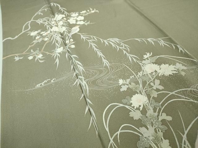 平和屋着物□訪問着 総刺繍 地紙花鳥文 暈し染め 銀