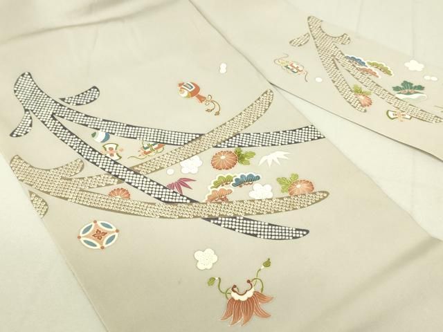平和屋着物○塩瀬 九寸名古屋帯 作家物 宝尽くし鹿の子花文 金糸 正絹