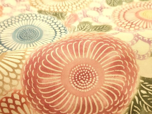 平和屋着物○塩瀬 九寸名古屋帯 本草木染 菊文 丁子色 正絹 逸品