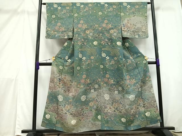 平和屋着物▽上質な小紋 単衣 型染め 枝花文 正絹 逸品