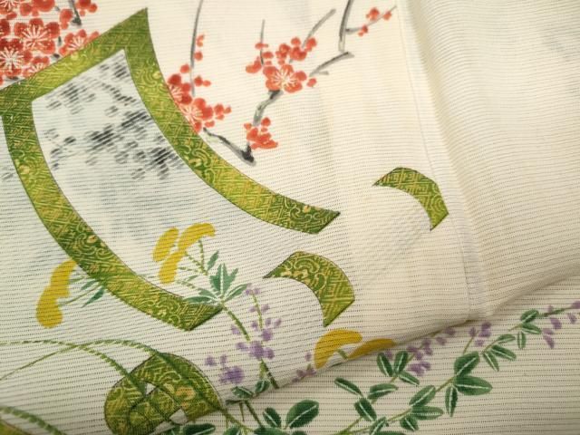 平和屋着物＊夏物 訪問着 絽 手描き 草花文 正絹 逸品 AAAX5406fy