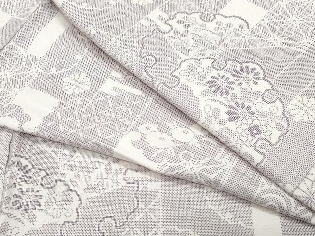 平和屋着物○本場大島紬 白大島 9マルキ 雪輪草花文 正絹 逸品