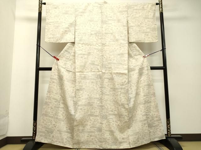 平和屋着物○本場結城紬 重要無形文化財 80亀甲 斜線文 正絹 逸品