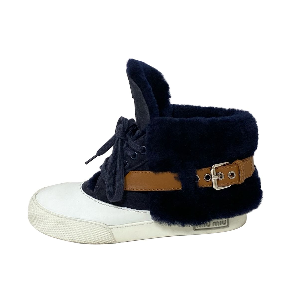 miumiu(ミュウミュウ) スニーカー 35 1/2 レディース - 5T173B ダークネイビー×白×ブラウン レザー、ファー - メルカリ