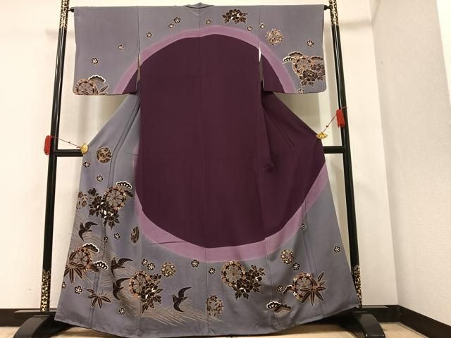 平和屋着物○訪問着 友禅 ススキ 鬼しぼ縮緬 正絹 逸品 AAAV7432zg