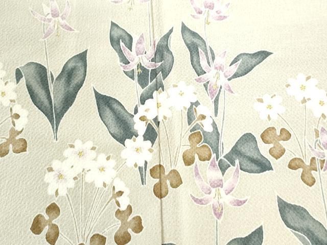 平和屋着物○訪問着 友禅 草花文 暈し染め 鬼しぼ縮緬 正絹