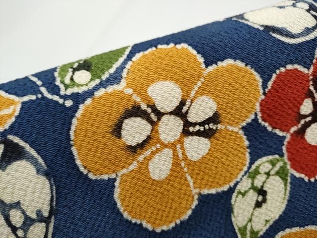 平和屋着物○九寸名古屋帯 型染め 舞花文 鬼しぼ縮緬 正絹 逸品