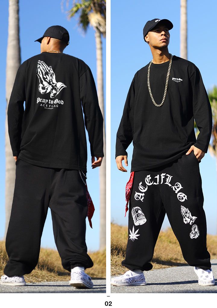 ACE FLAG 上下セット 長袖 メンズ 白/黒 大きいサイズ エースフラッグ