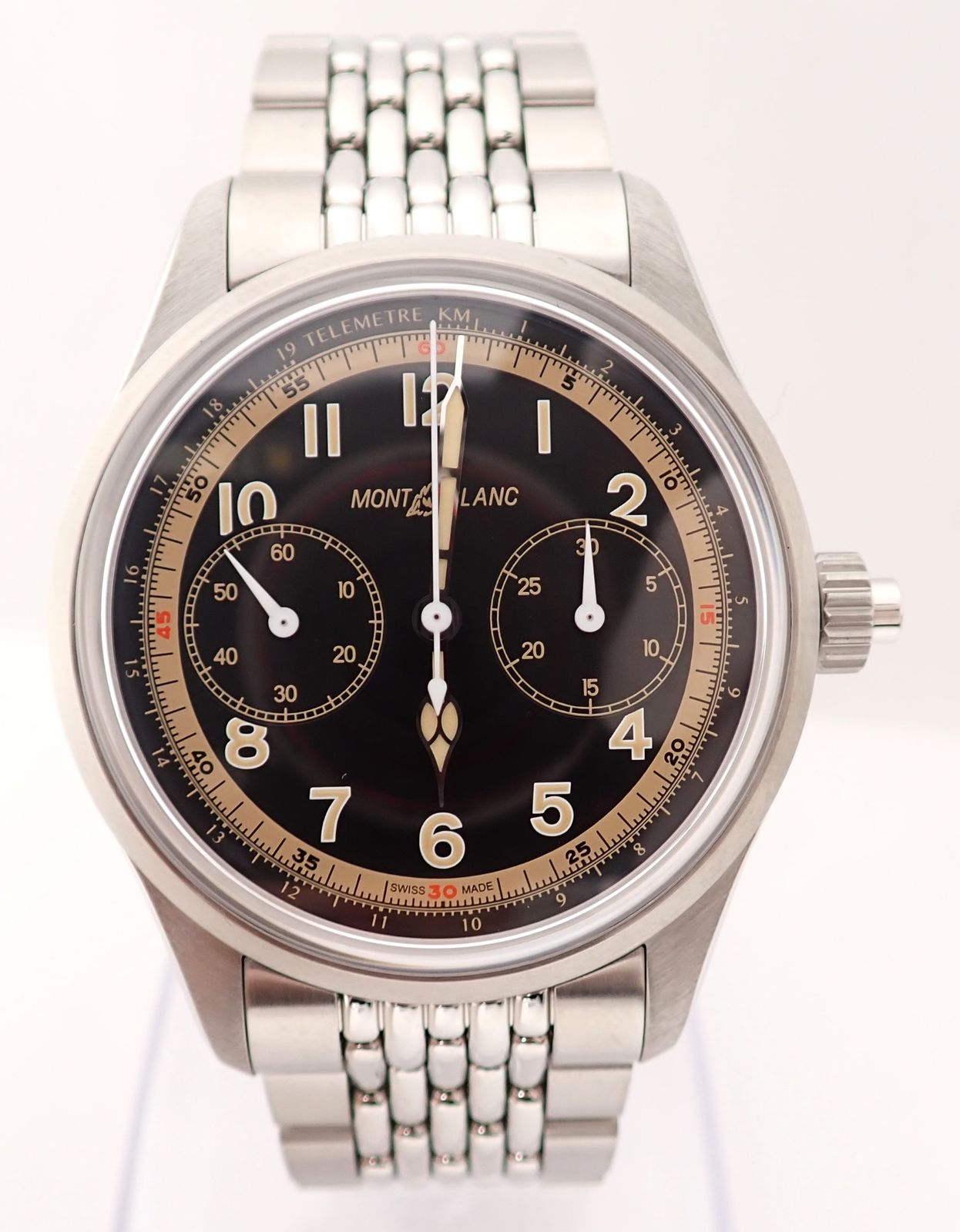 新品未使用 箱付き MONT BLANC(モンブラン) モノプッシャー 125582 SS AT 自動巻き オートマ ステンレス ブラック文字 ...