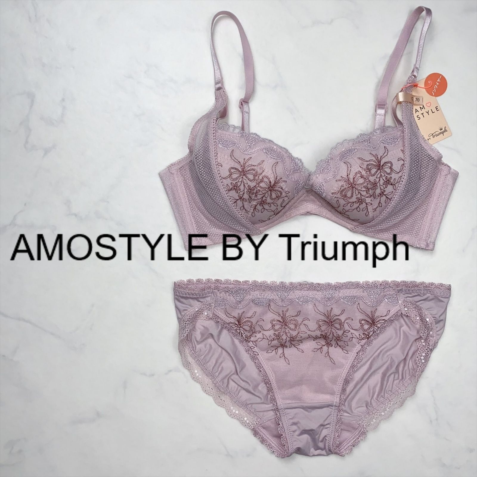 【新品タグ付き】AMOSTYLE BY Trimph アモスタイルバイトリンプ ブラジャー C70 ランジェリー ショーツ M 下着ㅤパープル 紫 刺繍ㅤ華やか レース - 下着 子供服 ...