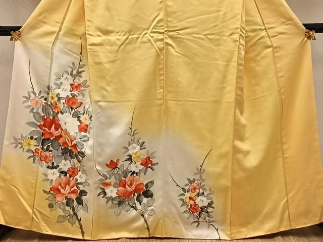 平和屋着物□訪問着 紬地 手描き 風景草花文 暈し染め 正絹