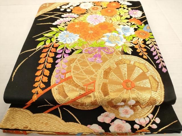 平和屋着物○両面 全通柄袋帯 花織 間道 三越扱い 正絹 逸品
