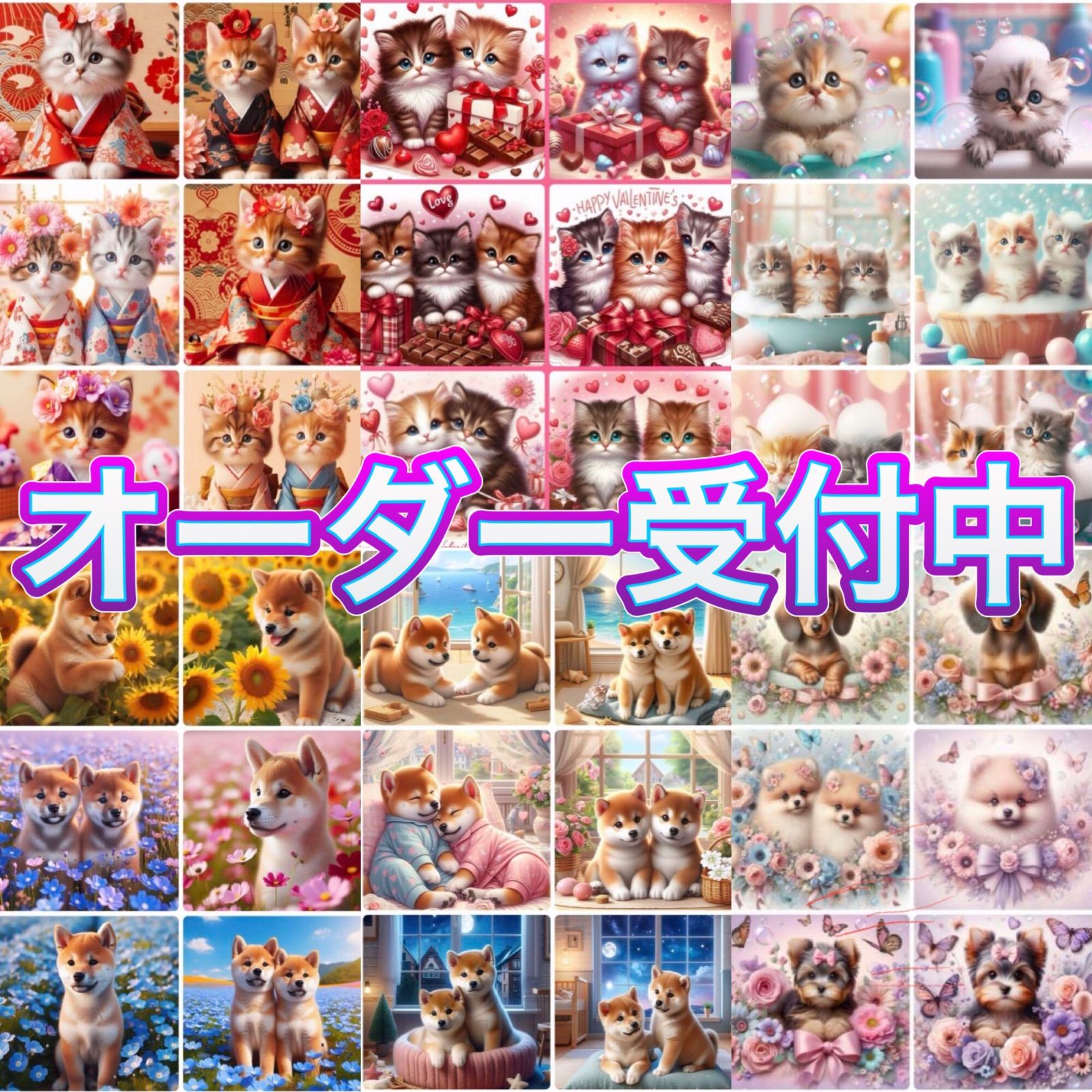 ⑤オーダー受付中143〜178 猫、柴犬、ダックス、ポメラニアン、ヨーキー 着物、Valentine、お風呂、花 - メルカリ