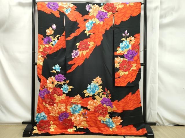 平和屋着物 豪華振袖 型染め 立波花蝶文 暈し染め 鬼しぼ