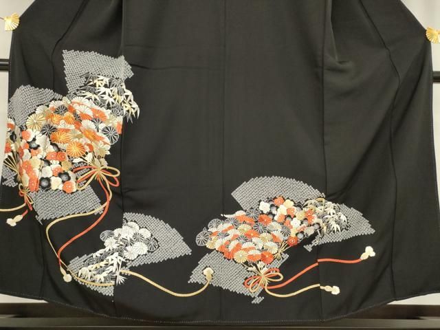 平和屋着物□豪華黒留袖 駒刺繍 花鳥文 金彩 銀糸 正絹 逸品 AAAZ4462nf