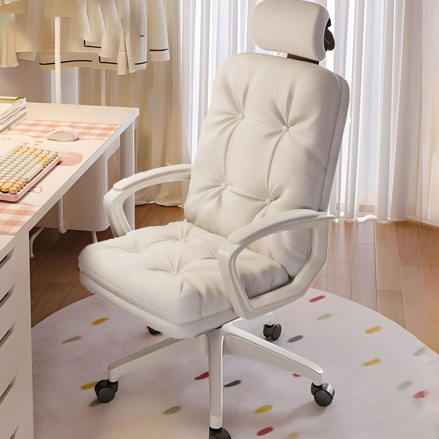 新品 PQNLXLN チェア パソコンチェア chair 椅子 疲れない 勉強 デスクイス テレワーク オフィス椅子 360度回転 昇降いす ...