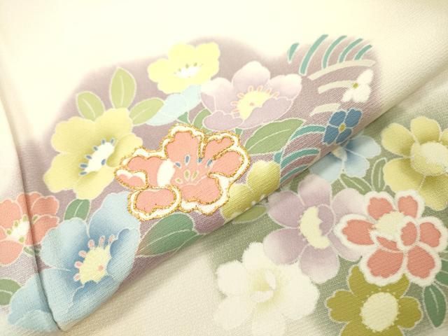 平和屋着物▽訪問着 駒刺繍 舞花文 暈し染め 正絹 逸品 AAAX6849ck