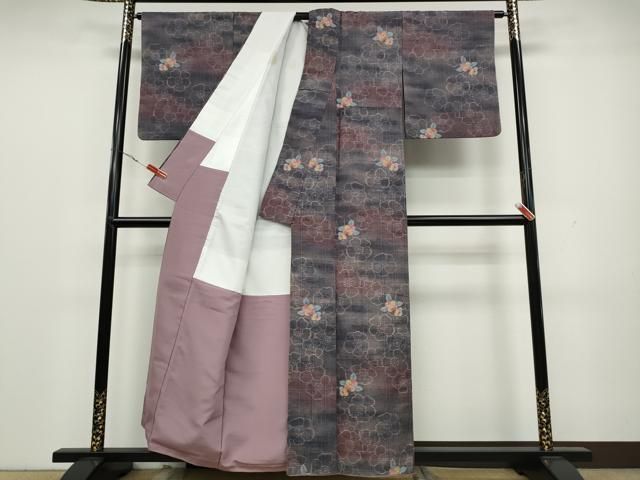 平和屋着物▽上質な紬 単衣 舞花文 正絹 逸品 CAAW1546xi