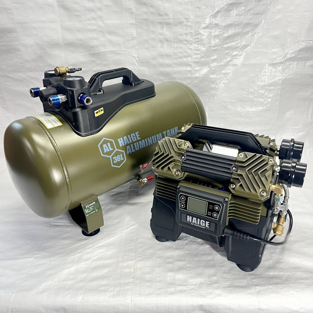 【サブタンクセット】エアー コンプレッサー 100V 0.8L HG-DC992 ＋ アルミ製サブタンク 36L 1.2MPa HG ...
