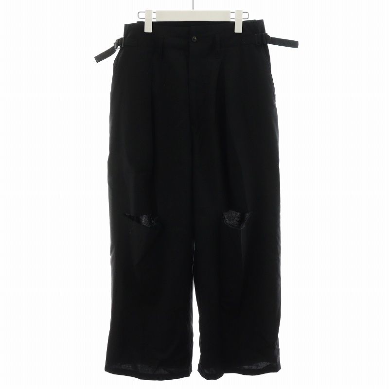 ANCELLM アンセルム WOOL DAMAGE WIDE SLACKS ウール ダメージ ワイド スラックス パンツ ジッパーフライ 2 M 黒 ブラック ANC-PT39-C /AN5 ...