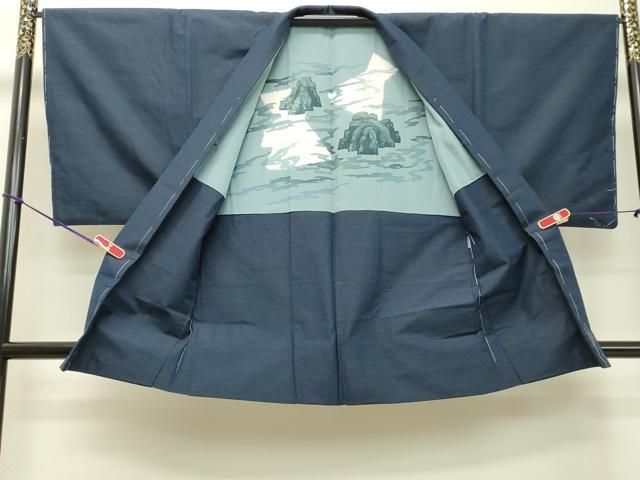 平和屋着物●男性　紬　青藍色　アンサンブル　正絹　逸品　DAAT1403tw 平和屋着物○男性 紬 青藍色 アンサンブル 正絹 逸品 DAAT1403tw