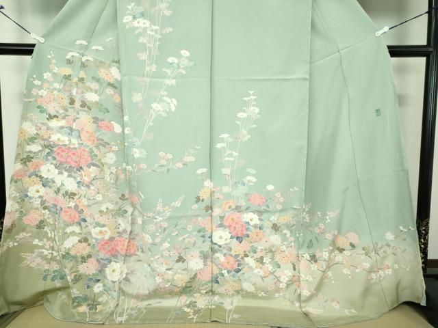 平和屋着物●訪問着　友禅　作家物　遠山屋形船草花文　暈し染め　上代38万　仮絵羽　正絹　逸品　未使用　CAAZ3735yc 平和屋着物○訪問着 友禅 作家物 吉祥花文 暈し染め 上代40万 仮絵羽