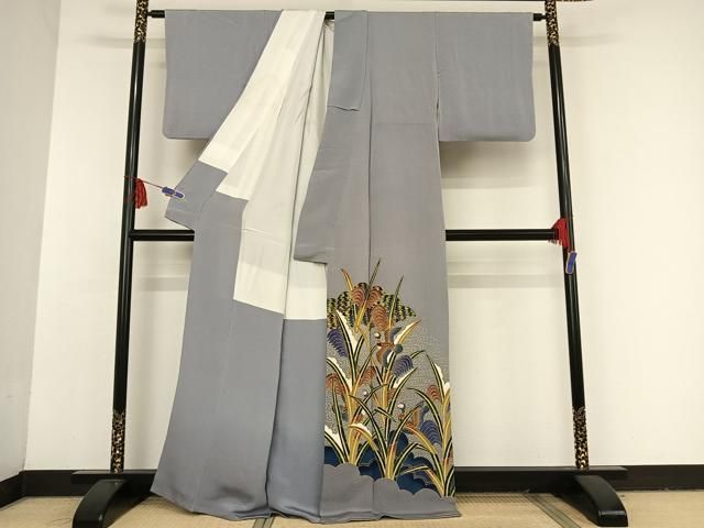 平和屋着物○東京友禅 久呂田明功 色留袖 流水鴛鴦 金彩 鬼しぼ縮緬