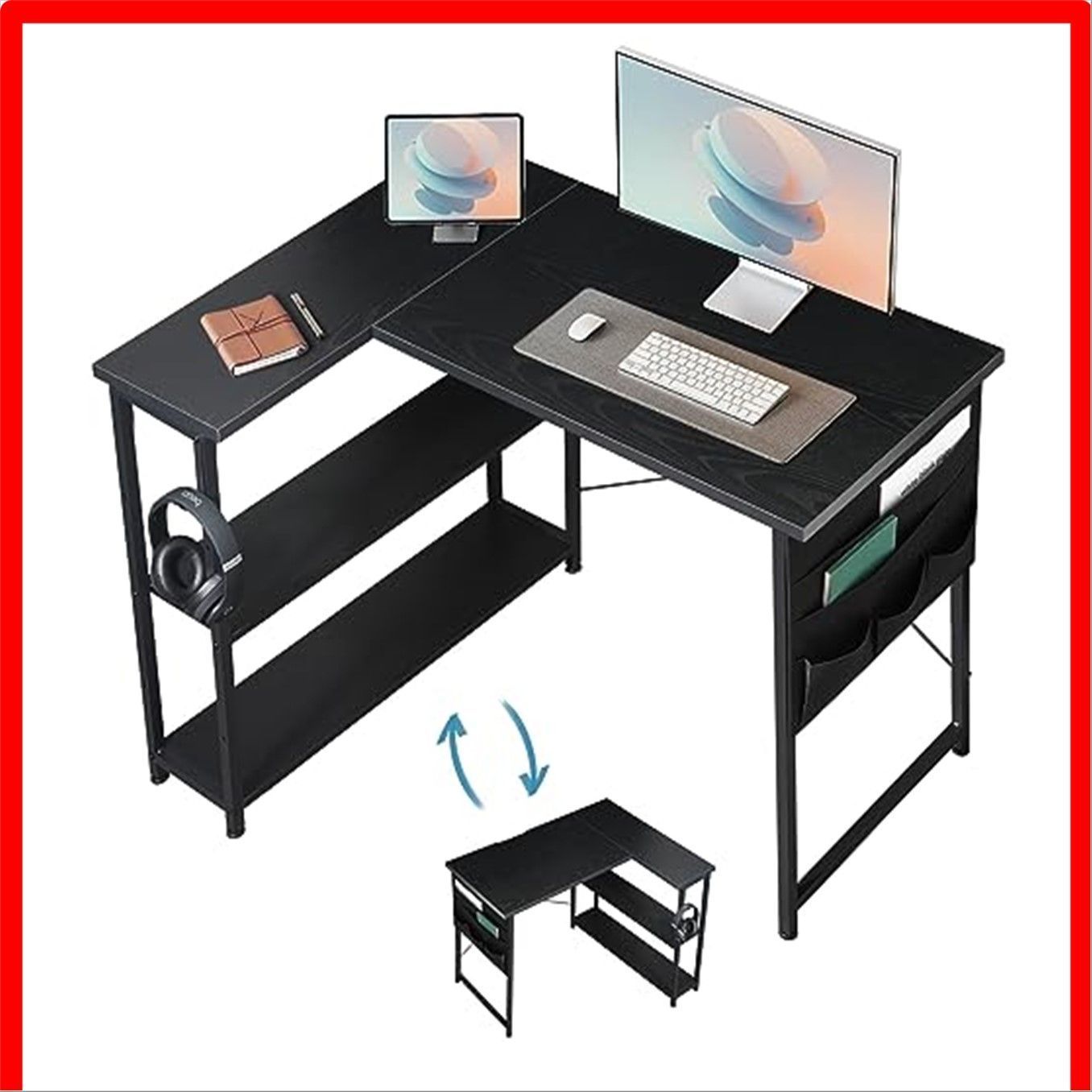 【匿名配送】 幅99CM_黒い Maihail デスク 机 pcデスク パソコンデスク l字デスク 右棚左棚 幅99cm desk コーナーデスク つくえ 棚板 - tamoshops - メルカリ