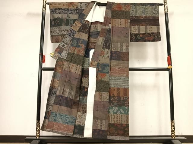 平和屋着物▽本場小千谷紬 単衣 百柄 繋ぎ絣 手織り 正絹 逸品