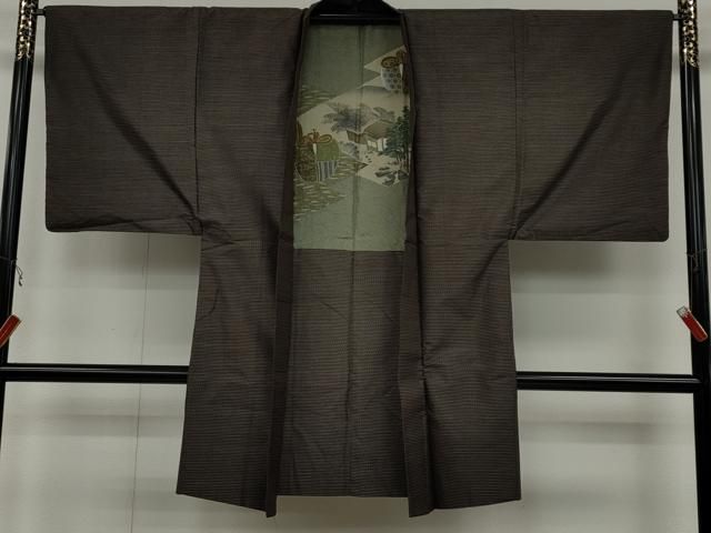 平和屋着物○男性 本場大島紬 アンサンブル 格子柄 正絹 逸品