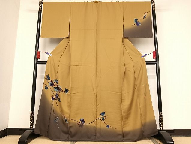 平和屋着物▽上質な色無地 単衣 洒落柿色 正絹 逸品 未使用