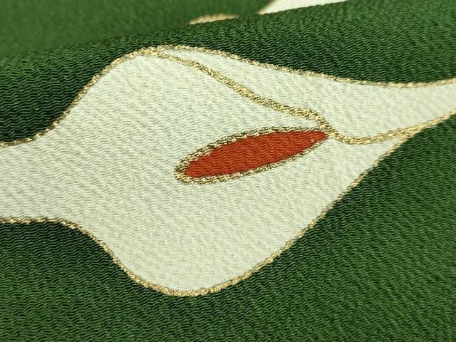 平和屋本店■極上　銀座　志ま亀　九寸名古屋帯　カラー　深緑色地　金彩　鬼しぼ縮緬　逸品　DZAB0522kh5 平和屋本店□極上 銀座 志ま亀 九寸名古屋帯 カラー 深緑色地 金彩 鬼