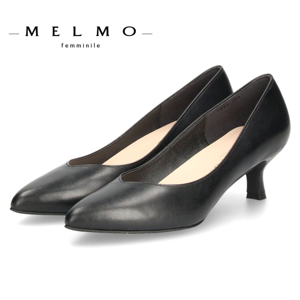 パンプス 黒 本革 ミドルヒール メルモ 靴 レディース 7996 B ブラック フォーマル 通勤 仕事 フォーマル ワイズ 2E ポインテッドトゥ Vカット 日本製 melmo - メルカリ
