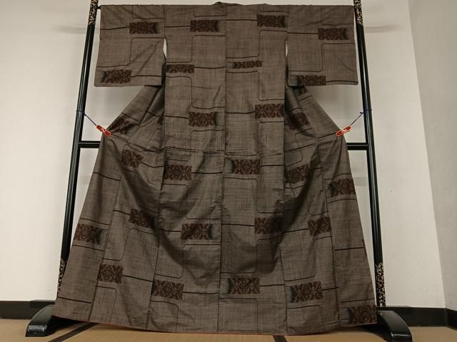 平和屋着物○本場大島紬 7マルキ 泥染め 扇面笹文 正絹 逸品 CAAR8377vf